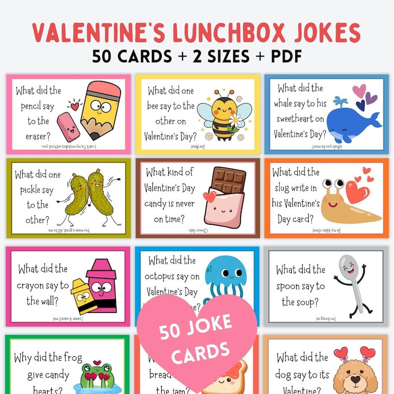 50 Printable Valentine's Day Jokes, Lunchbox Jokes, Lunch Box Notes for ...