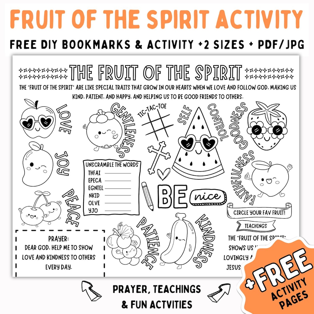 Fruit of the Spirit Activity Placemat, Sunday School Coloring PRINTABLE ...