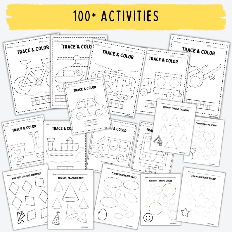 Preschool Line Tracing Worksheets Bundle, Lines Tracing Practice Page ...