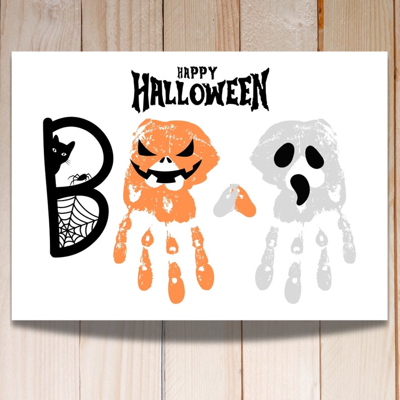 PRINTABLE Halloween Handprint Art, Boo Handprint Fall Art Craft ...