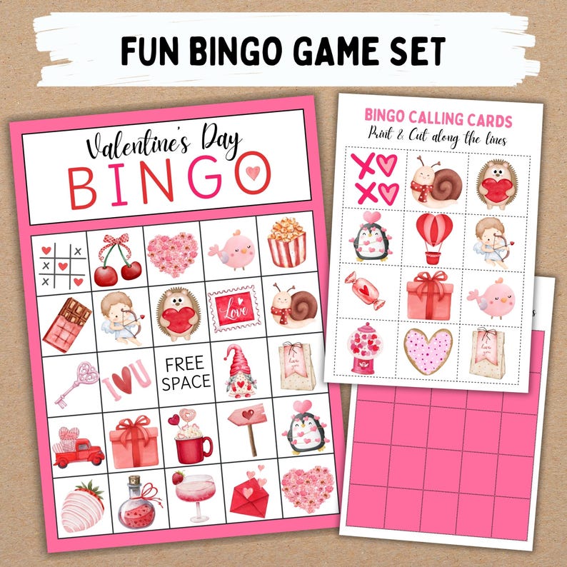 PRINTABLE Valentines Day BINGO Game for Kids and Adults, Valentines ...