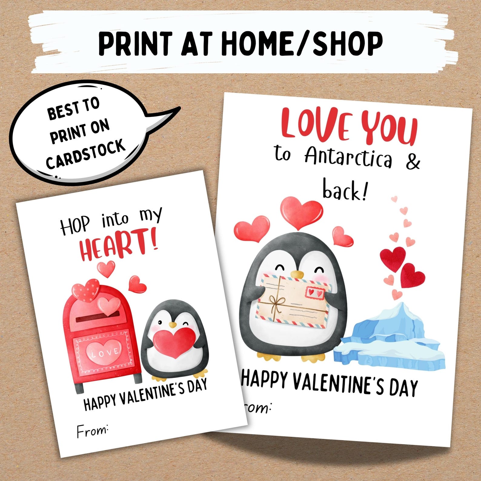 EDITABLE PRINTABLE Penguin Valentine Cards, Classroom Valentines Day ...