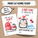 EDITABLE PRINTABLE Penguin Valentine Cards, Classroom Valentines Day ...
