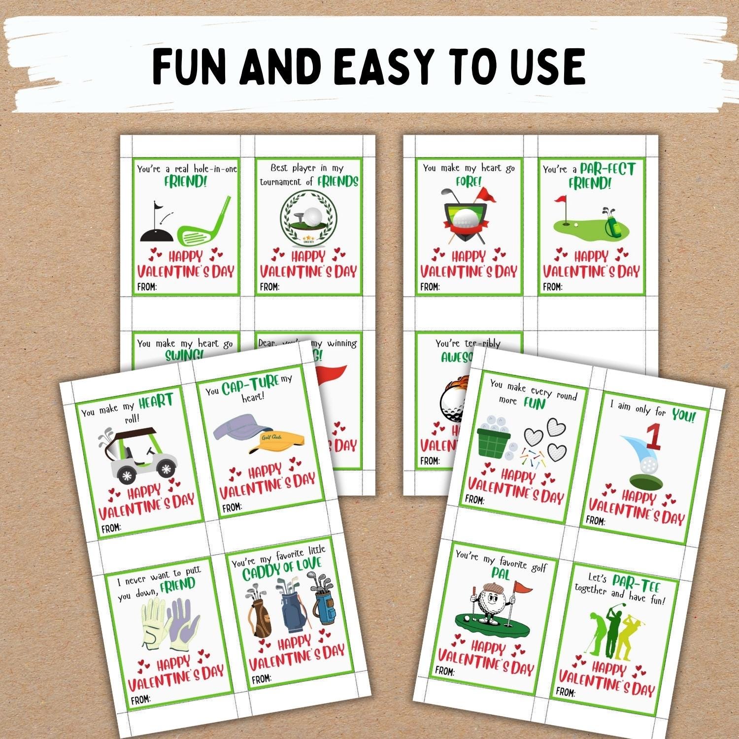Golf Valentine Cards for Kids, Printable Golf Team Valentines, Sport ...
