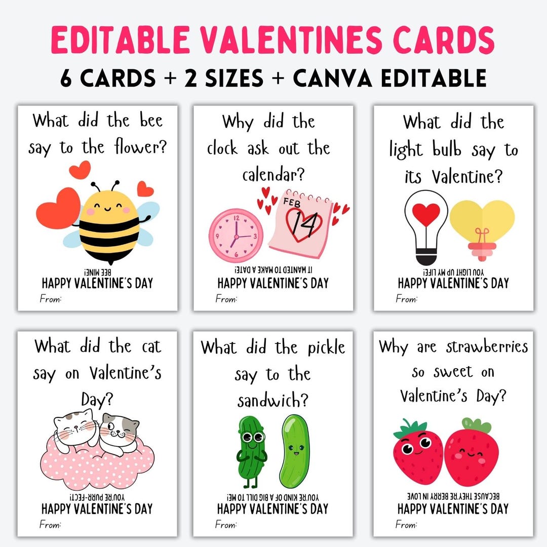 EDITABLE Cute Jokes Valentine Cards, Classroom Valentines Day Cards ...