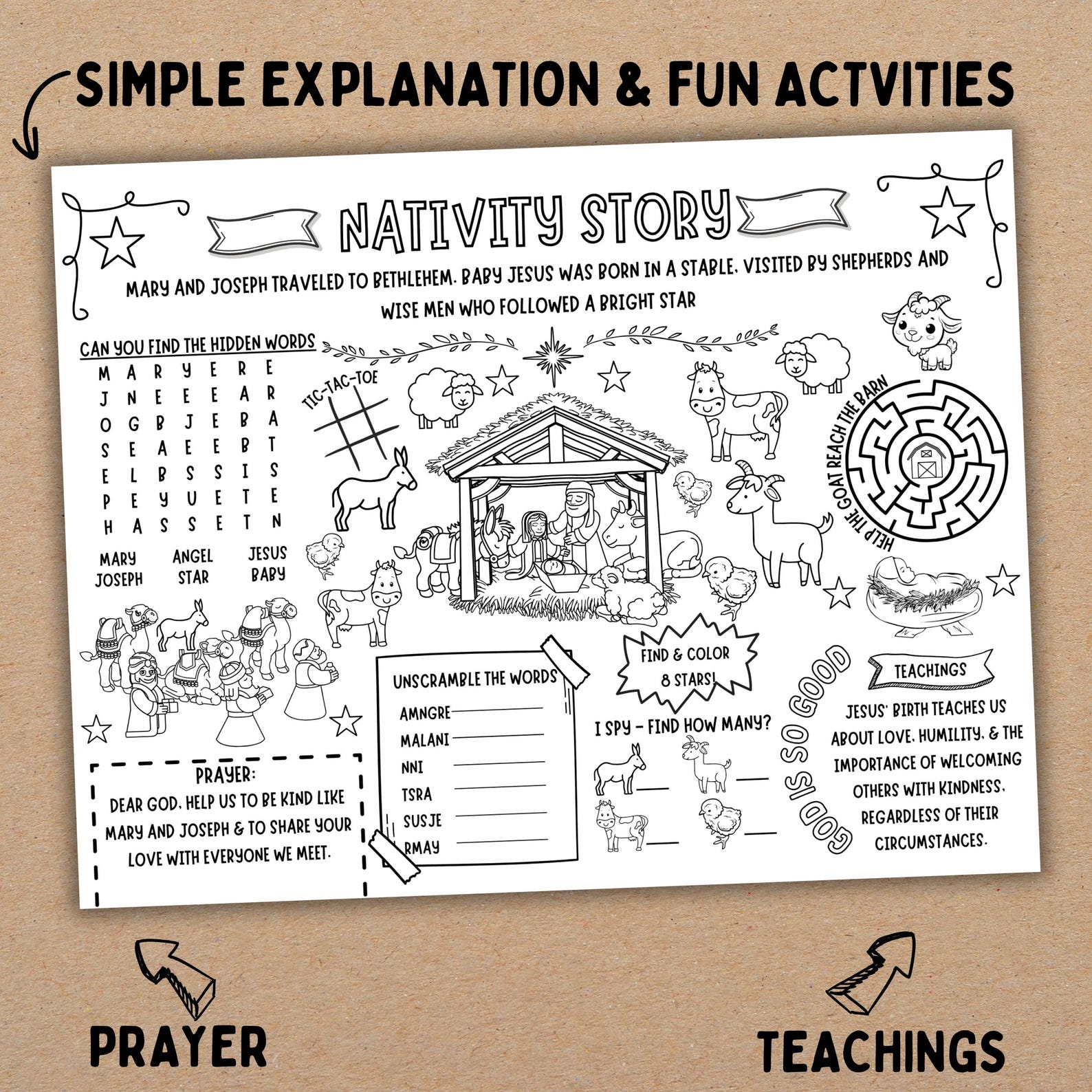 Christmas Activity Placemat for Kids, Merry Christmas PRINTABLE ...