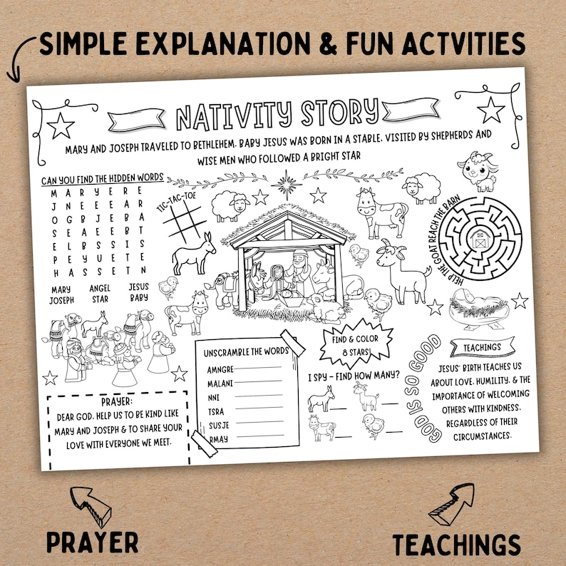 Christmas Activity Placemat for Kids, Merry Christmas PRINTABLE ...