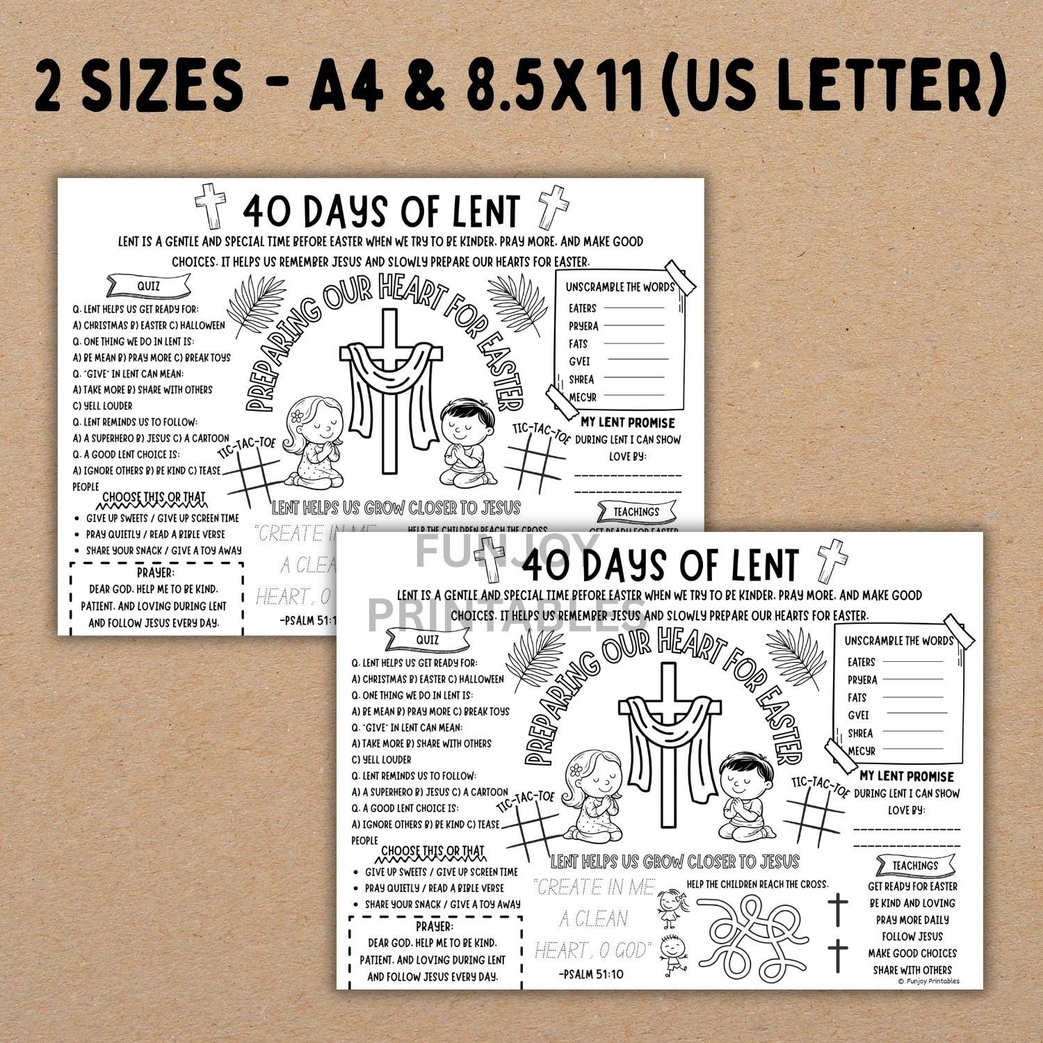 Lent Activity Placemat, 40 Days of Lent Coloring Page for Kids ...