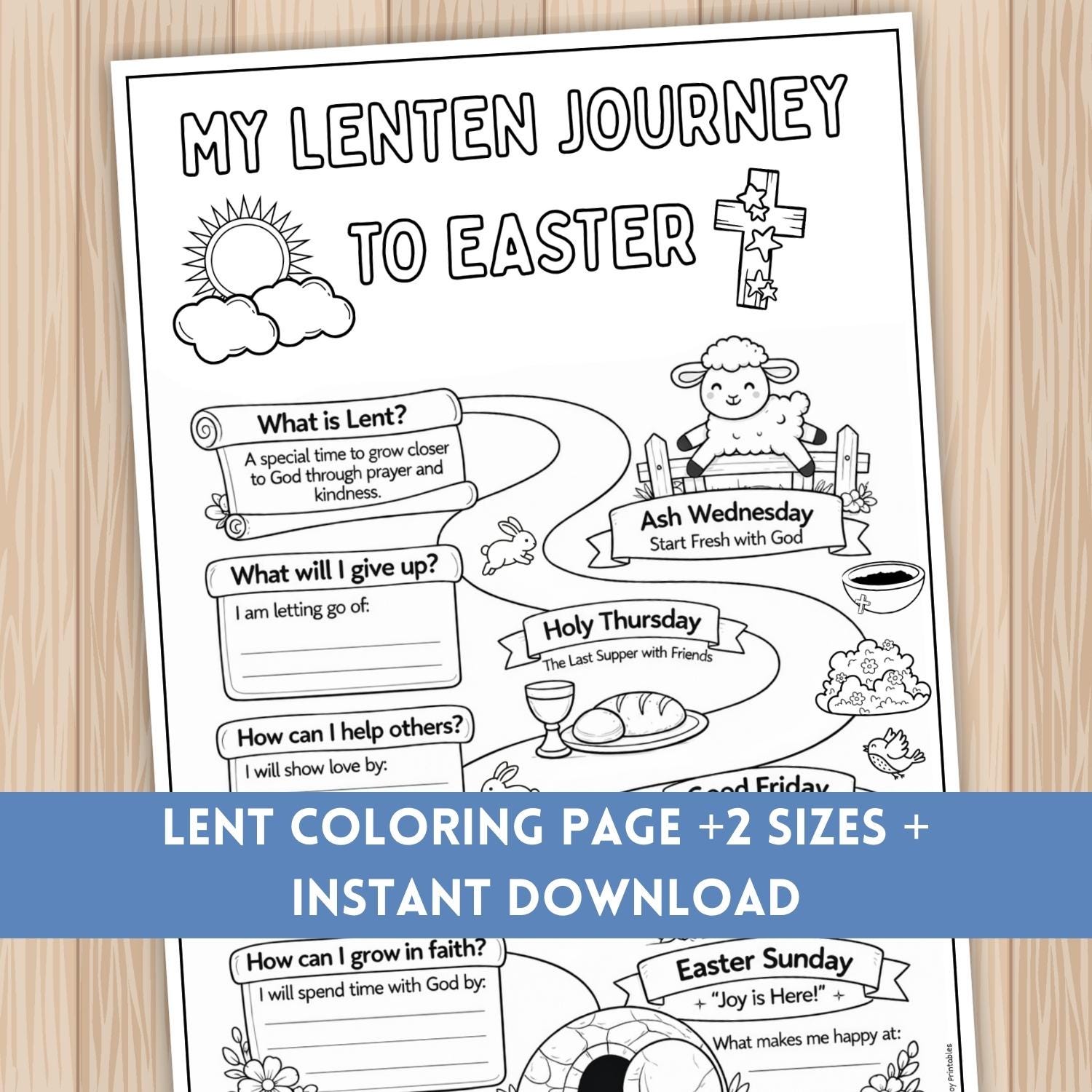 PRINTABLE Lent Coloring Page for Kids, My Lenten Journey Worksheet, Ash ...