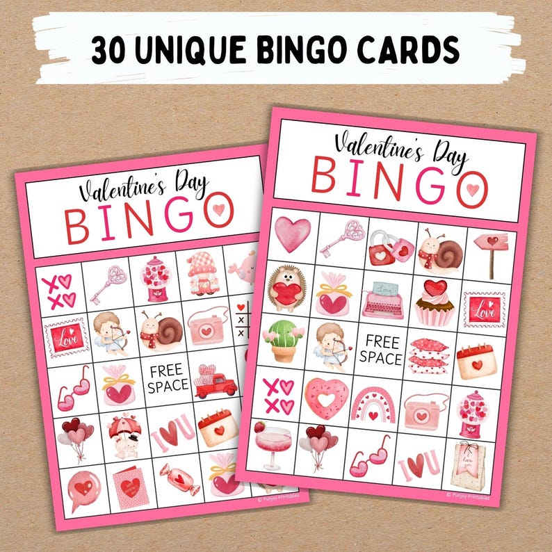 Valentine's Day Bingo Game for Kids, PRINTABLE Bingo Game, 30 Bingo ...