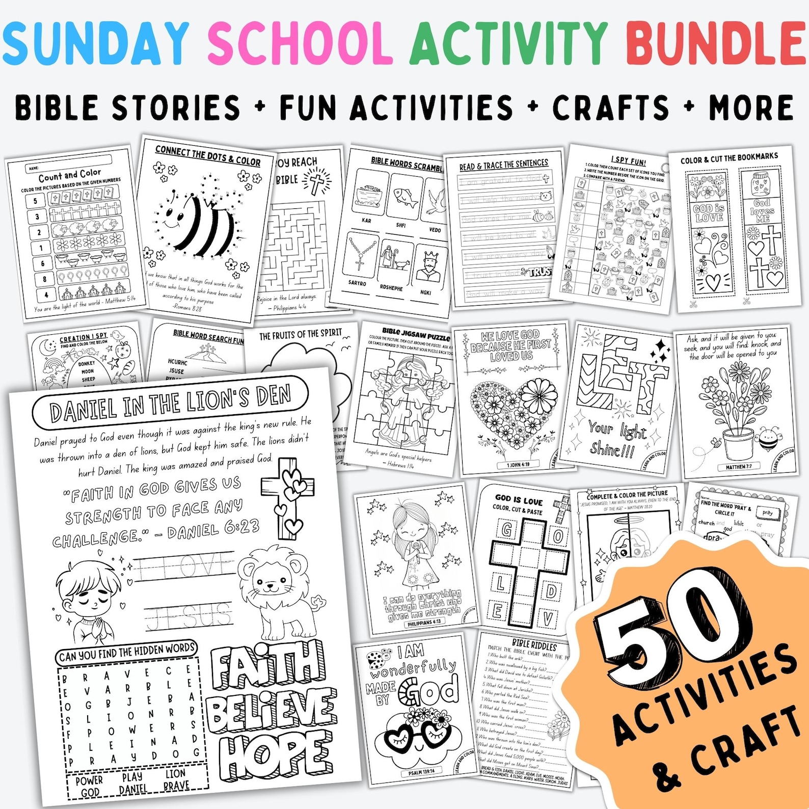 PRINTABLE Sunday School Activity BUNDLE, Sunday School Craft, Church ...