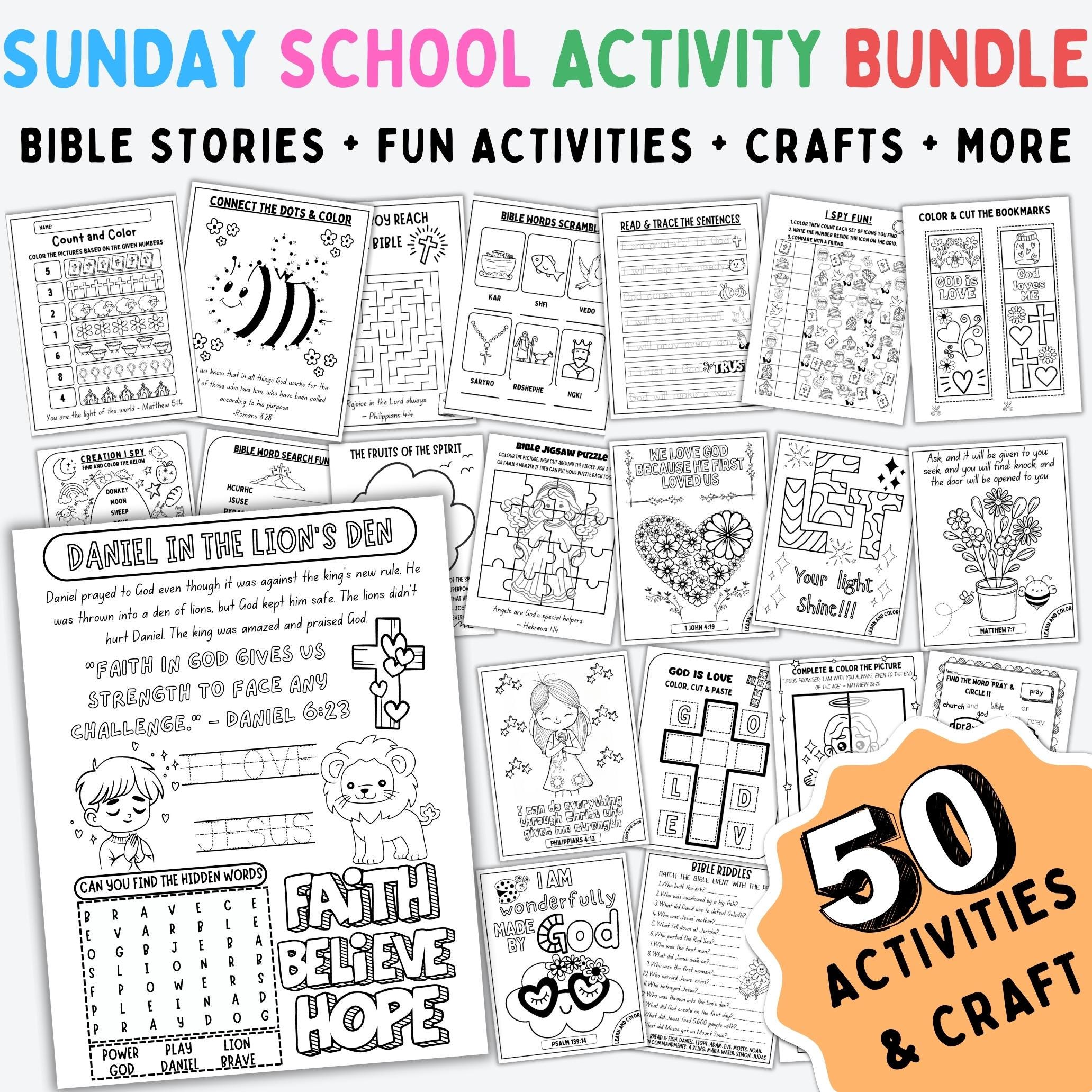 PRINTABLE Sunday School Activity BUNDLE, Sunday School Craft, Church ...