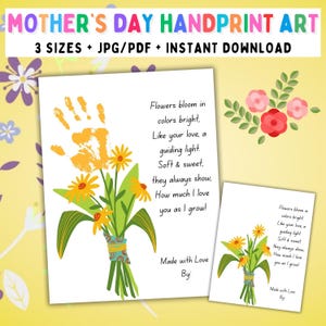 Handprint Flower PRINTABLE, Mother’s Day Gift for Mom, Grandma, DIY ...