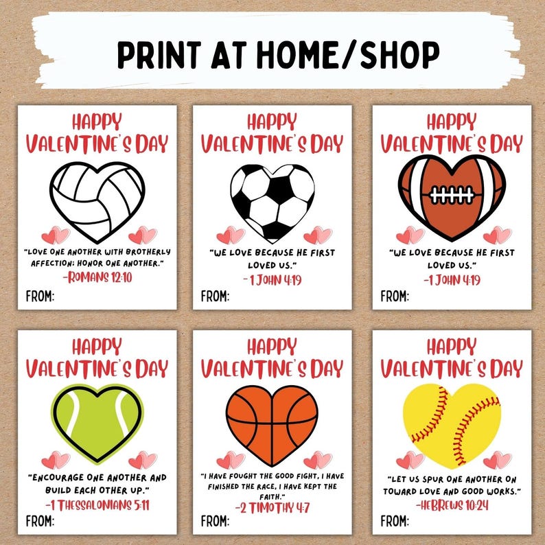 Sports Valentine Cards for Kids, Printable Classroom Valentines, Sport ...
