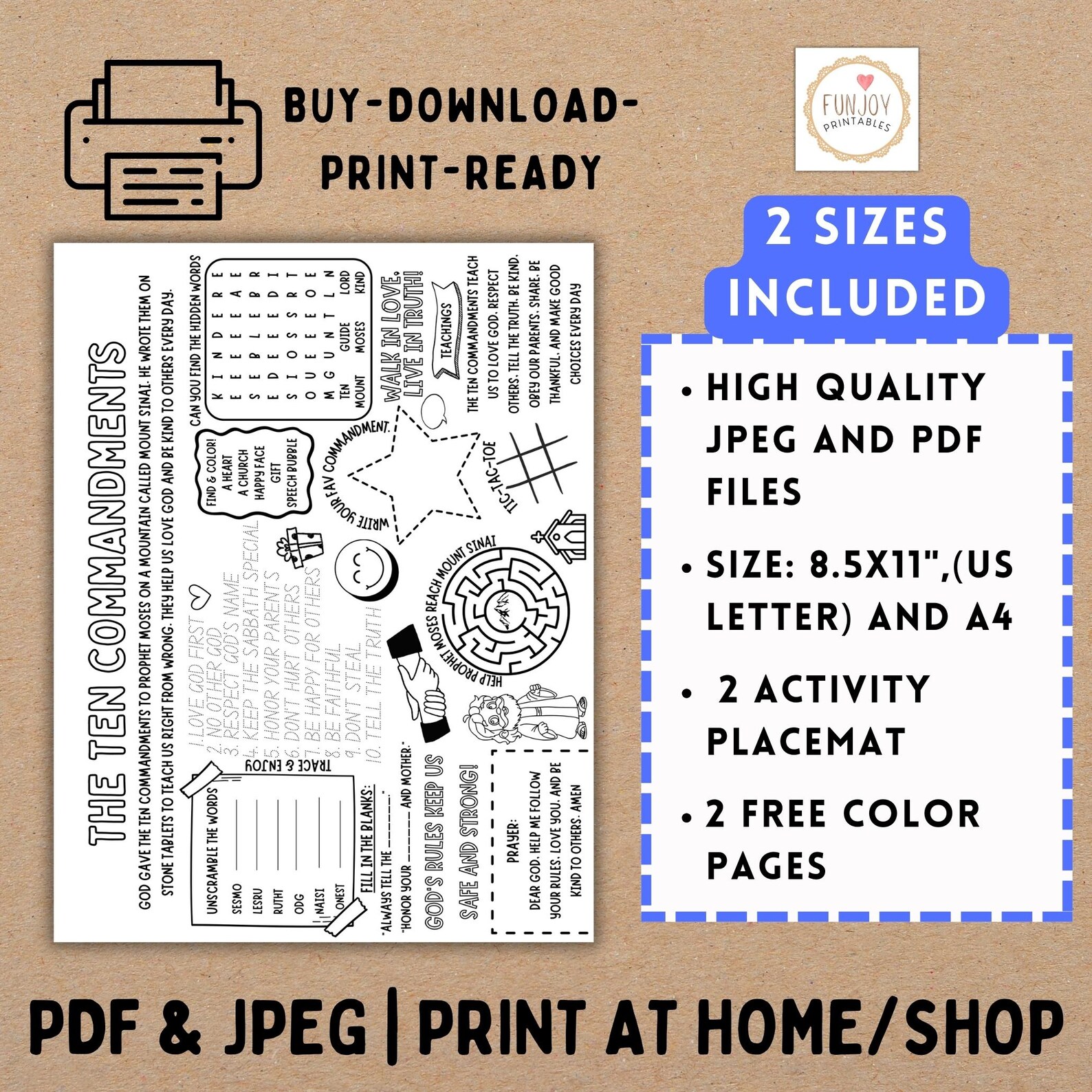 The Ten Commandments Activity Sheets, Christian Activity Pages, Bible ...