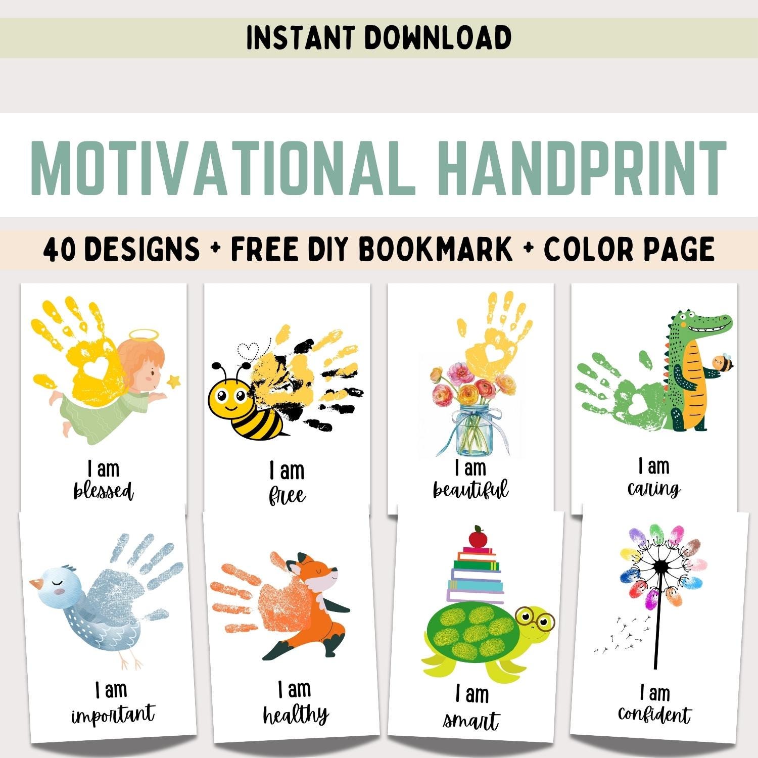 40 Affirmation Inspirational Handprint Craft BUNDLE, Affirmation ...