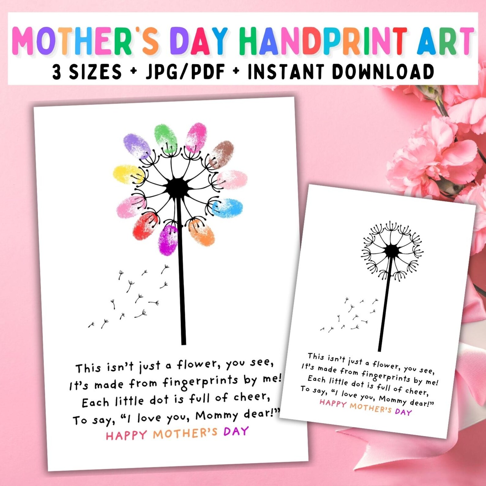 Mothers Day Poem, Dandelion Fingerprint Craft Mom, Preschool Activity ...