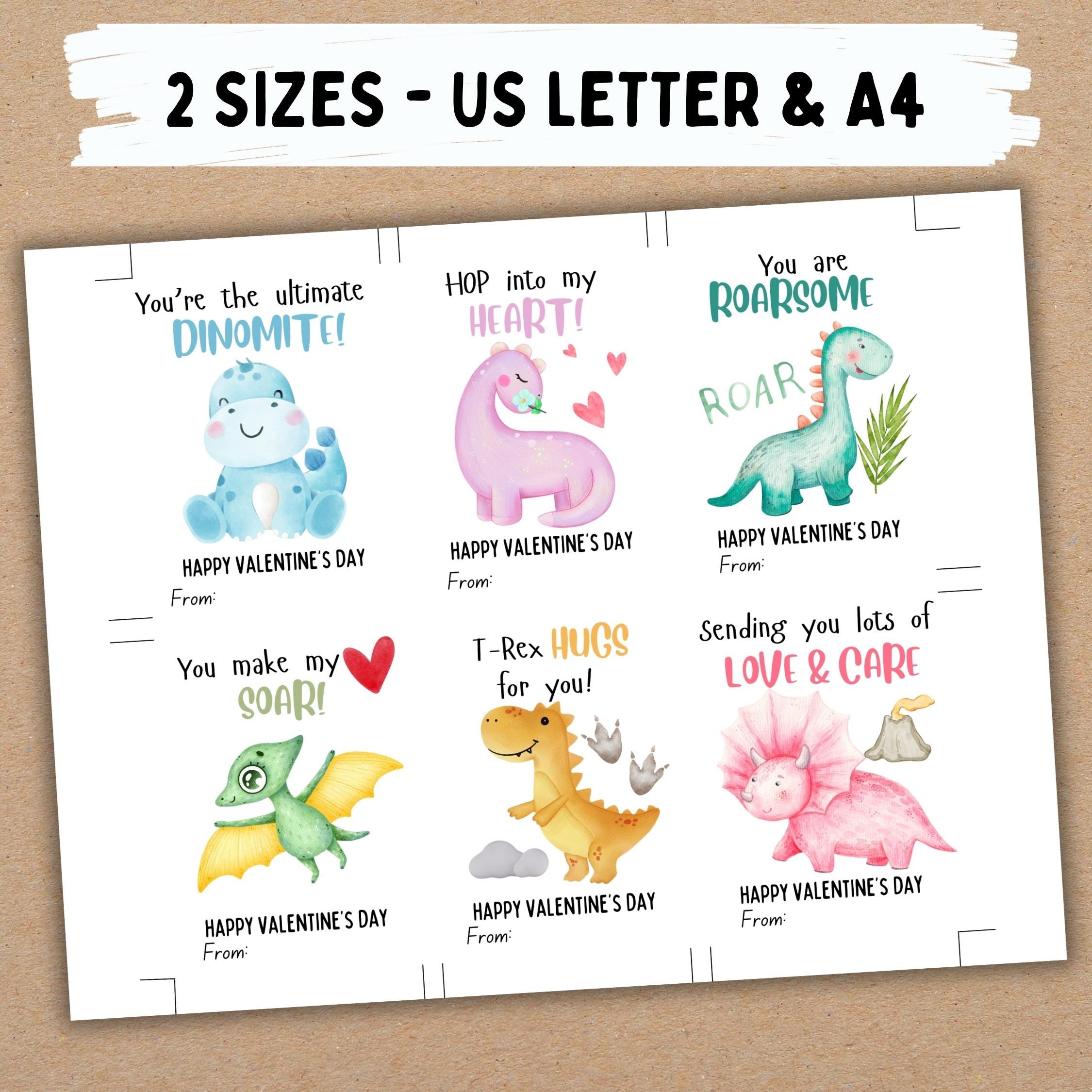 EDITABLE PRINTABLE Dinosaur Valentine Cards, Classroom Valentines Day ...