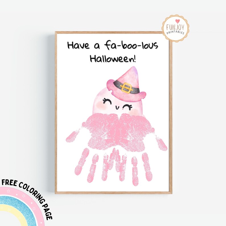 Pink Ghost Handprint Craft Printable, Cute Halloween Handprint Art for ...