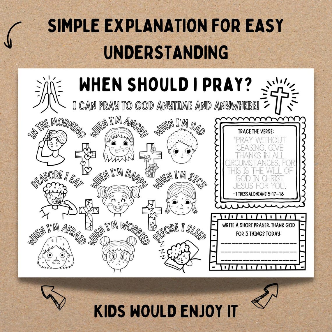 Prayer Bible Lesson Activity Sheet for Kids, When Should I Pray, Sunday ...