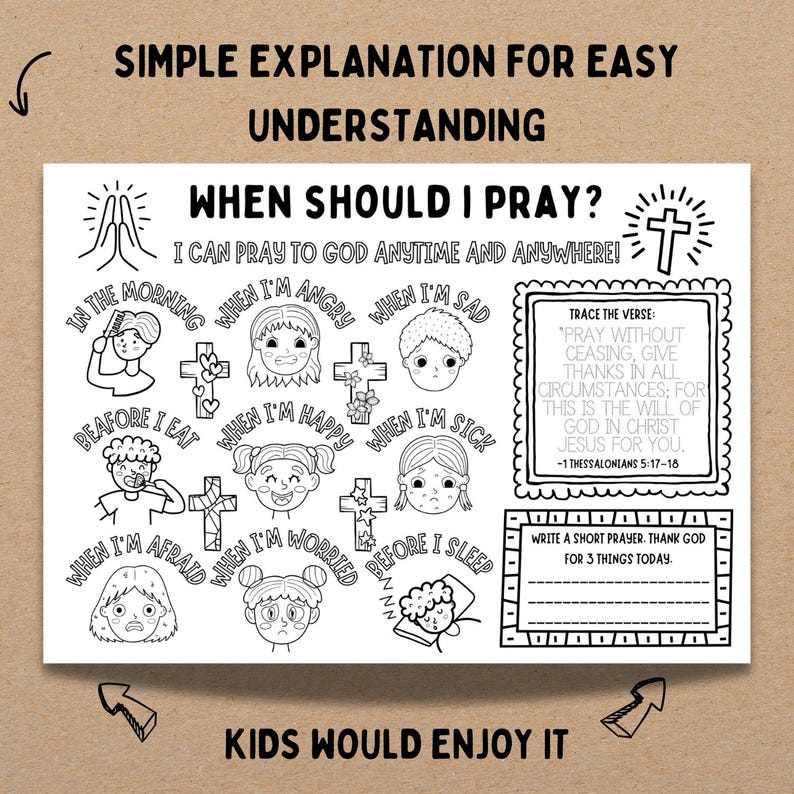Prayer Bible Lesson Activity Sheet for Kids, When Should I Pray, Sunday ...