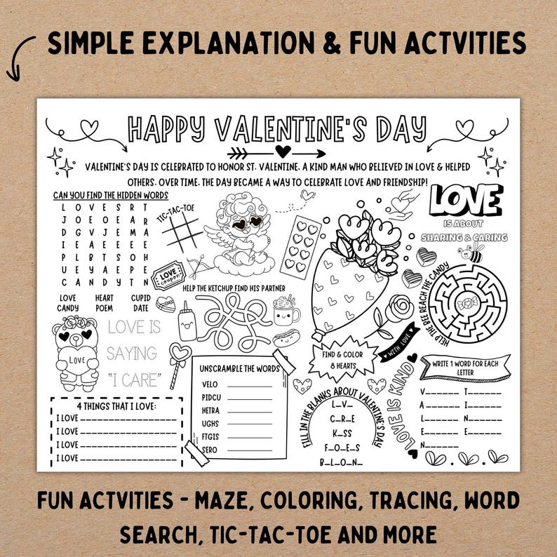 Kids Valentines Placemat, VALENTINE'S DAY PLACEMAT Kids Table ...