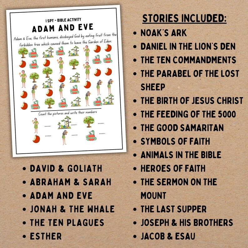 Bible I Spy Pages, PRINTABLE Bible Quiet Time Activity, Bible Stories ...