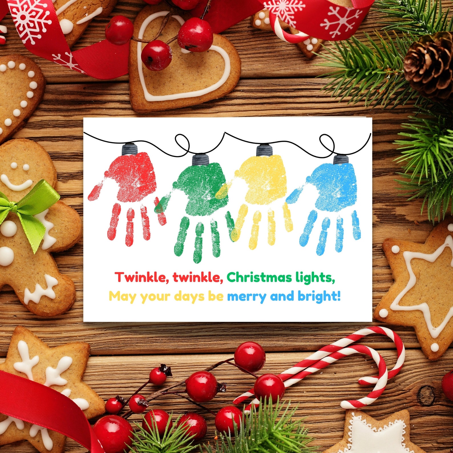 Handprint Christmas Lights, Christmas Handprint Art Crafts Template ...