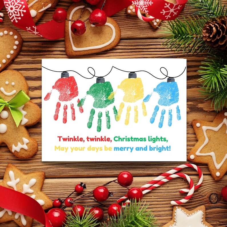 Handprint Christmas Lights, Christmas Handprint Art Crafts Template ...