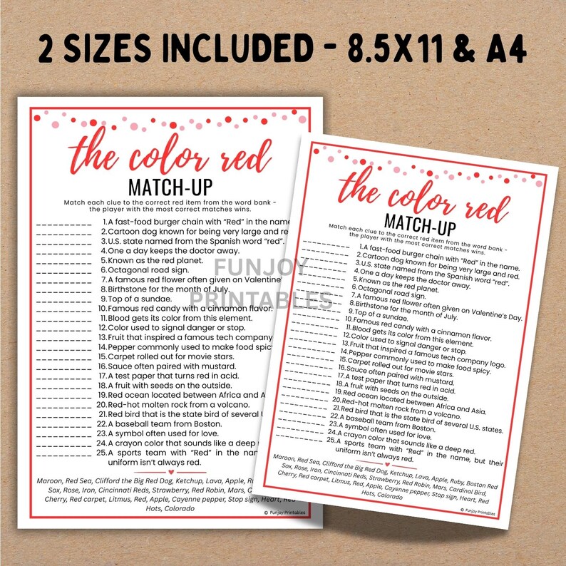 Valentine's Day the Color Red Game, Valentine Printable Games, Party ...