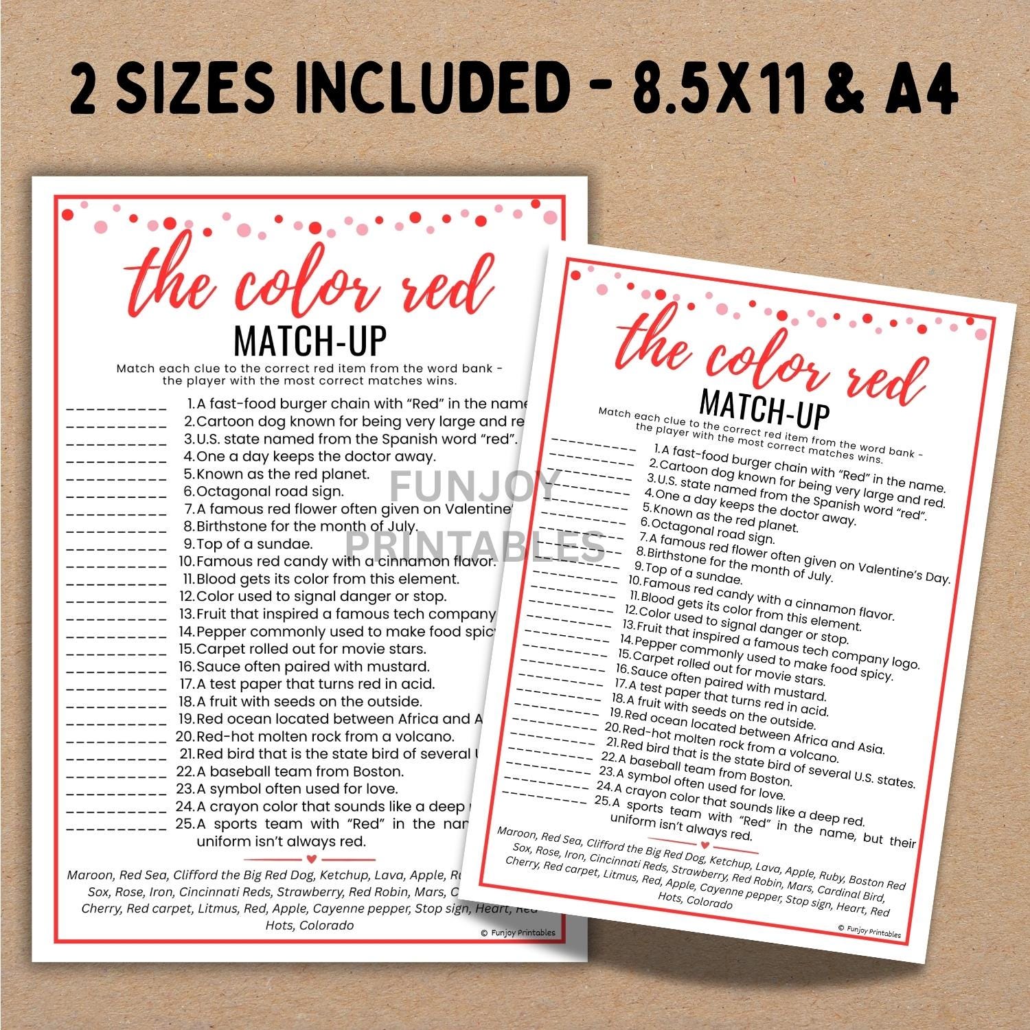 Valentine's Day the Color Red Game, Valentine Printable Games, Party ...