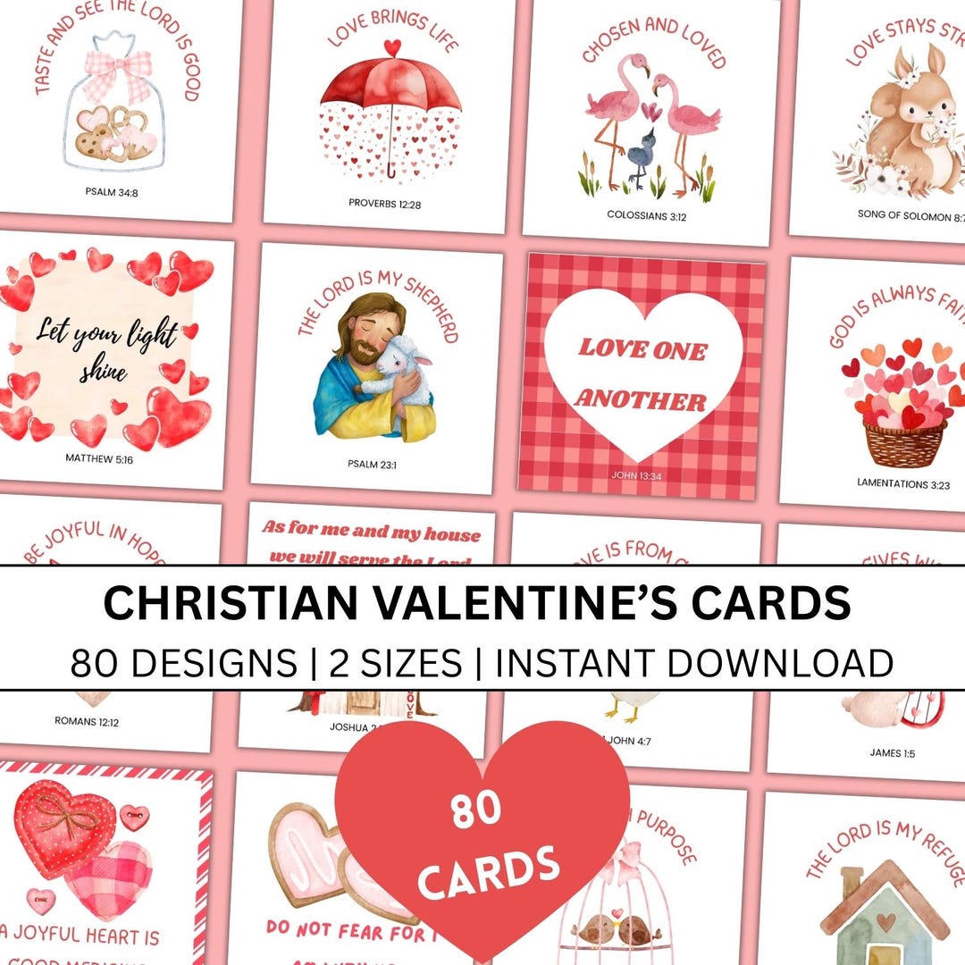 Christian Valentines Cards for Kids, Bible Verses Cards (set of 80 ...