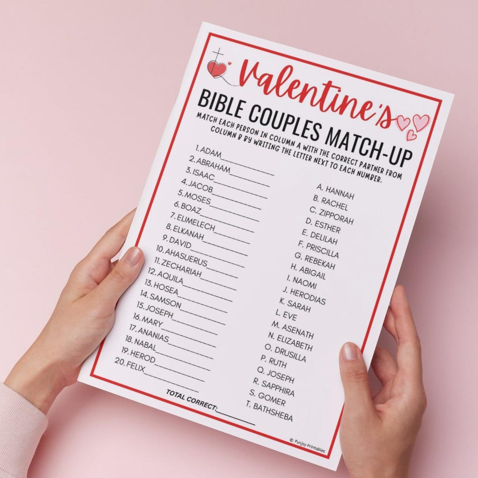 Valentine's Bible Couples Match-up Game | Christian Printable Quiz ...