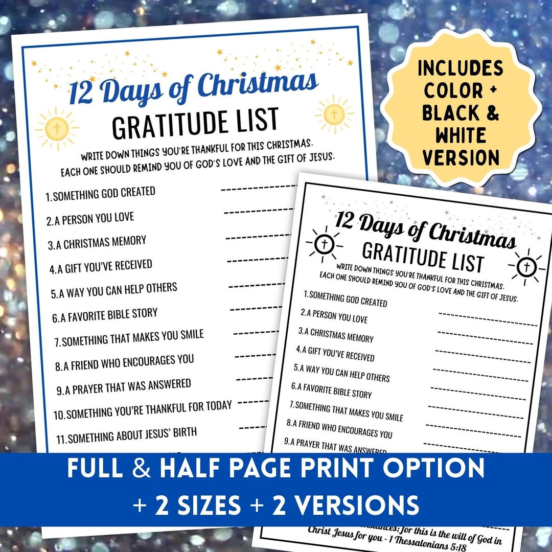 12 Days of Christmas Gratitude Printable, Christian Advent Thankfulness ...