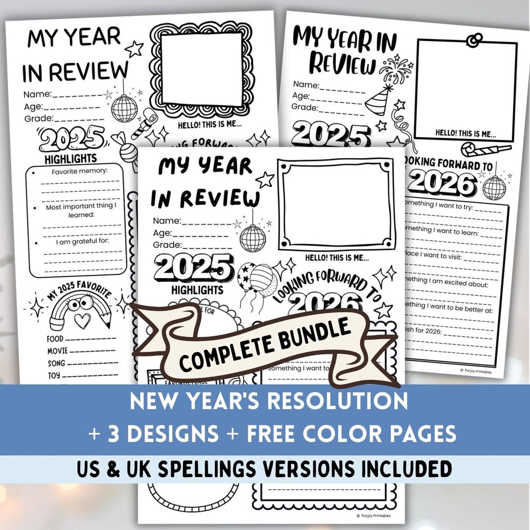 New Years Resolution Printable for Kids: 2025 Year in Review and 2026 ...