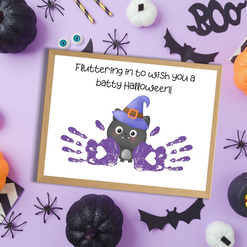 Halloween Hand Print Activity, Handprint Art Craft, Halloween Bat ...