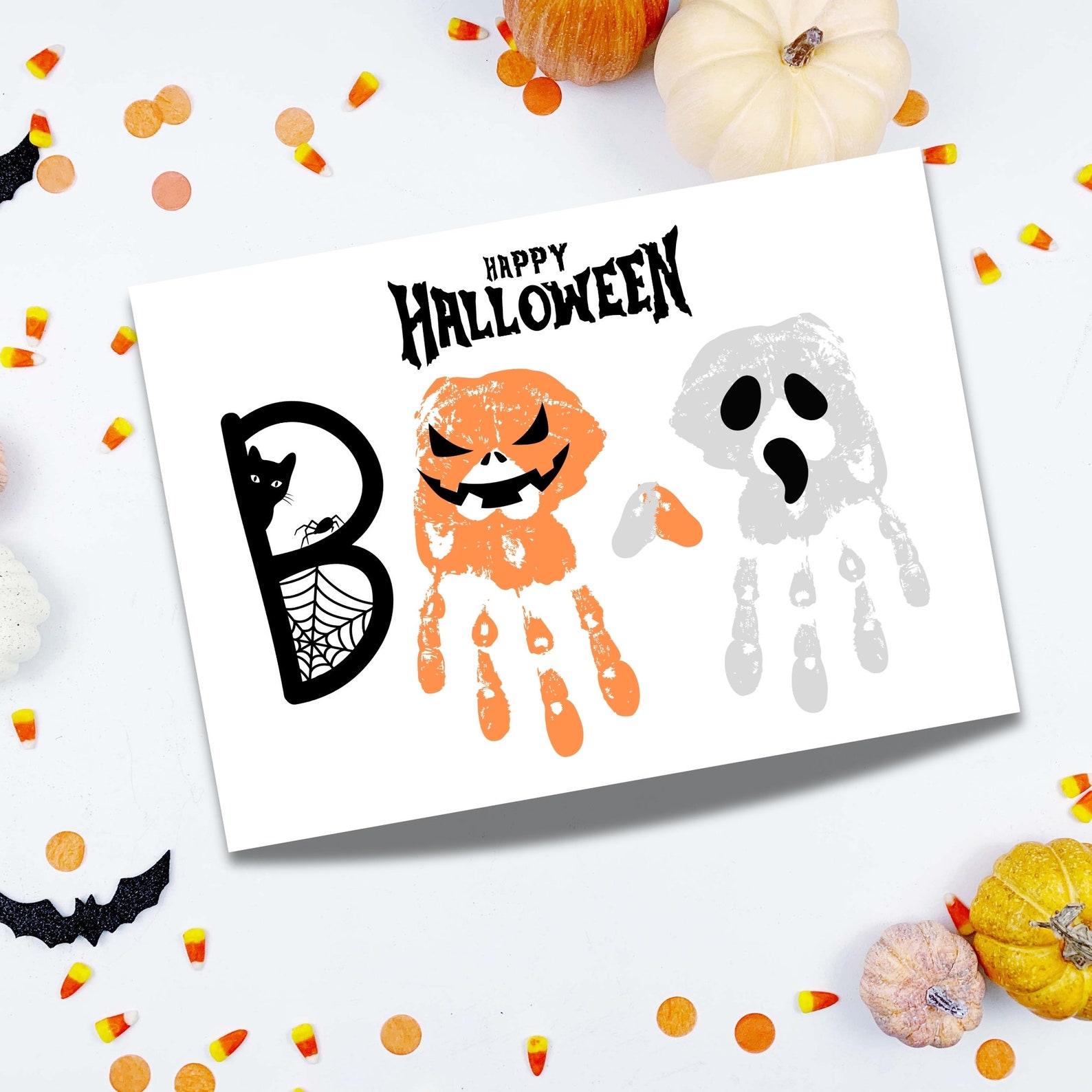 PRINTABLE Halloween Handprint Art, Boo Handprint Fall Art Craft ...
