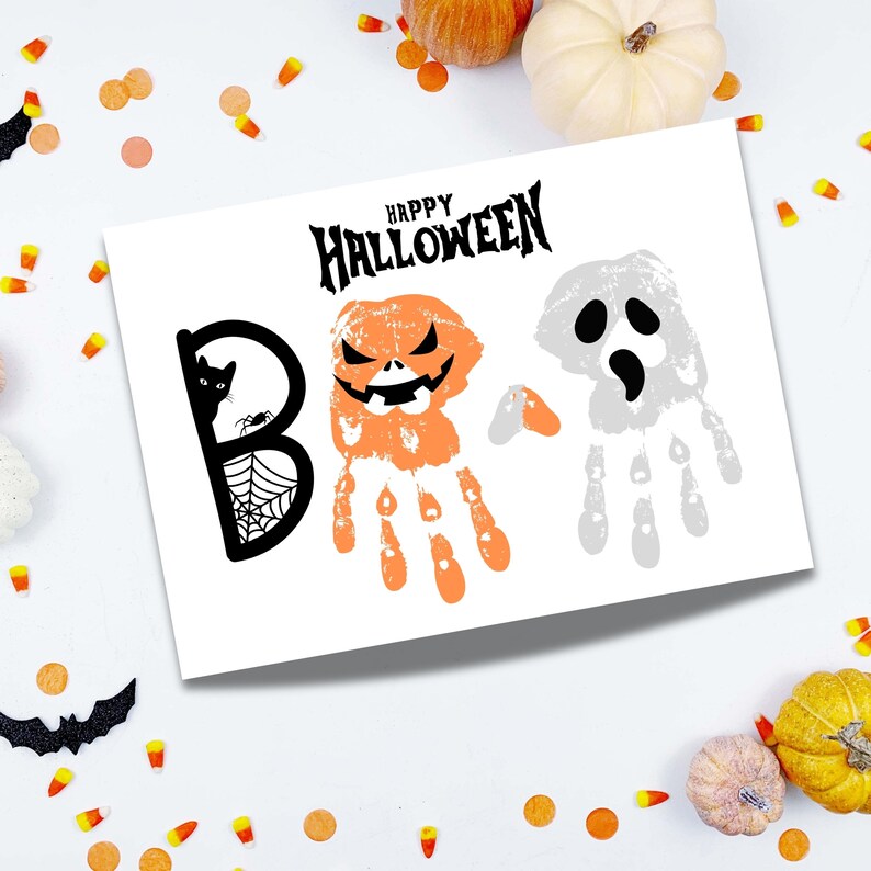 PRINTABLE Halloween Handprint Art, Boo Handprint Fall Art Craft ...
