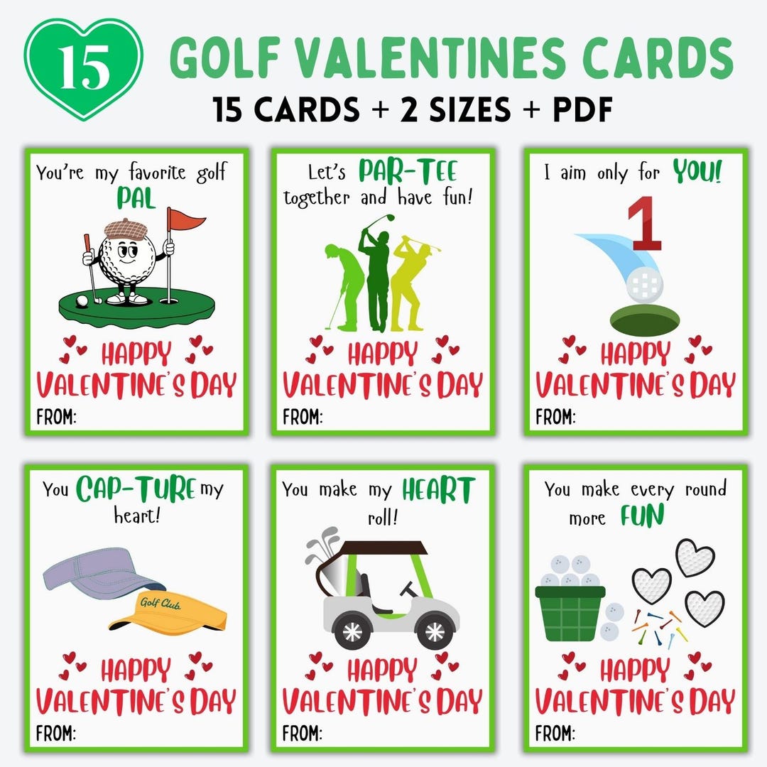 Golf Valentine Cards for Kids, Printable Golf Team Valentines, Sport ...