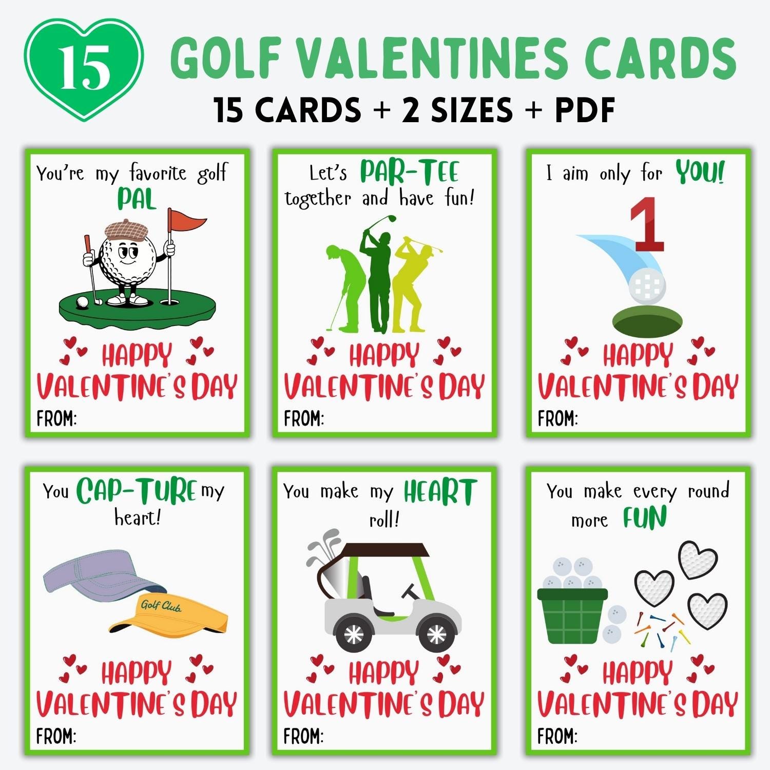 Golf Valentine Cards for Kids, Printable Golf Team Valentines, Sport ...