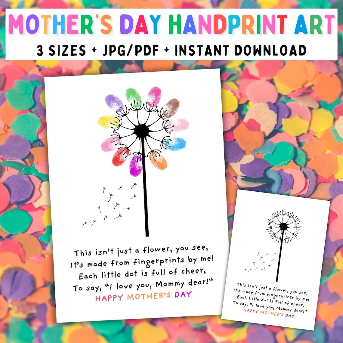 Mothers Day Poem, Dandelion Fingerprint Craft Mom, Preschool Activity ...