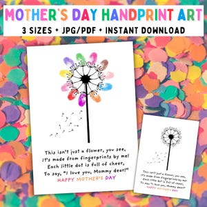 Mothers Day Poem, Dandelion Fingerprint Craft Mom, Preschool Activity ...