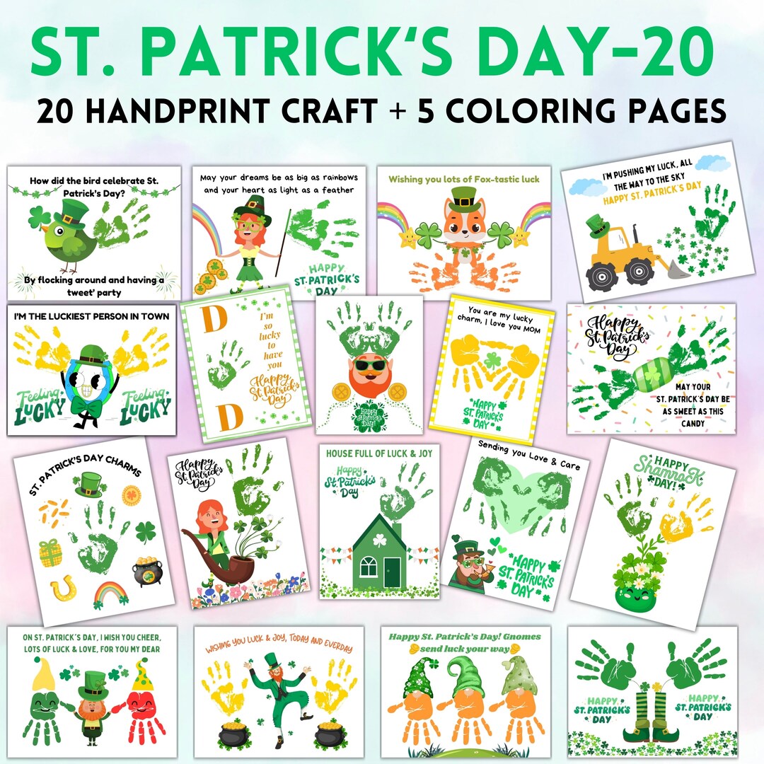 Printable St. Patrick's Day Handprint Craft BUNDLE, DIY St Patrick Fun ...