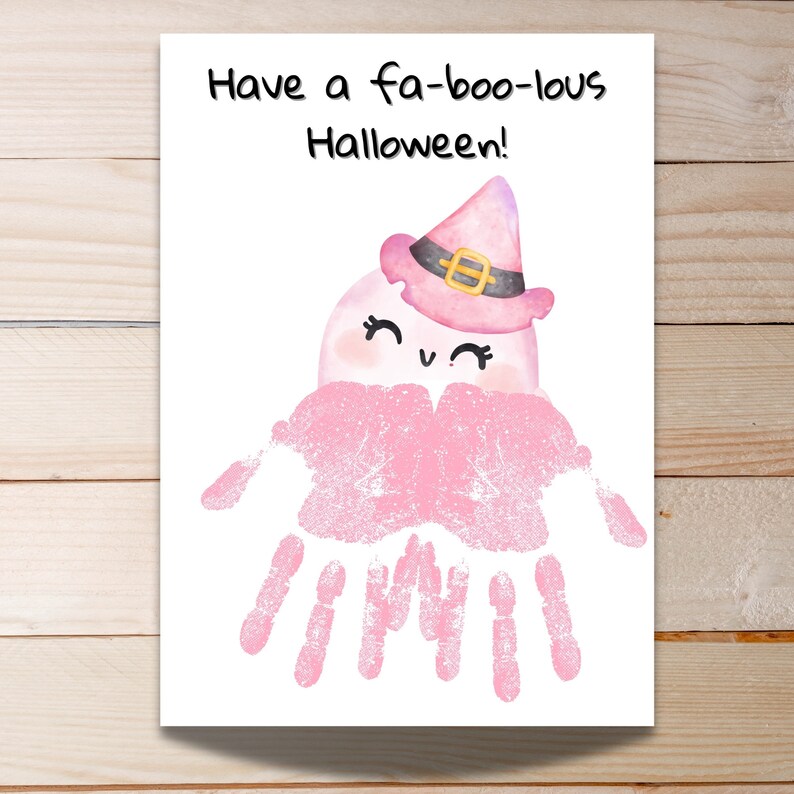 Pink Ghost Handprint Craft Printable, Cute Halloween Handprint Art for ...