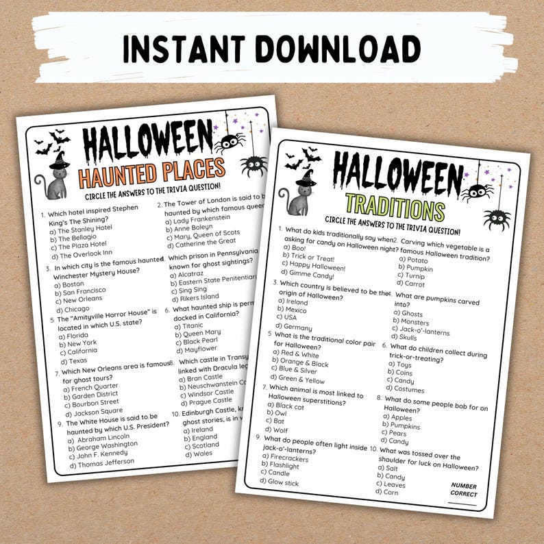 Halloween Trivia Game, PRINTABLE Halloween Trivia Quiz for Kids Adults ...
