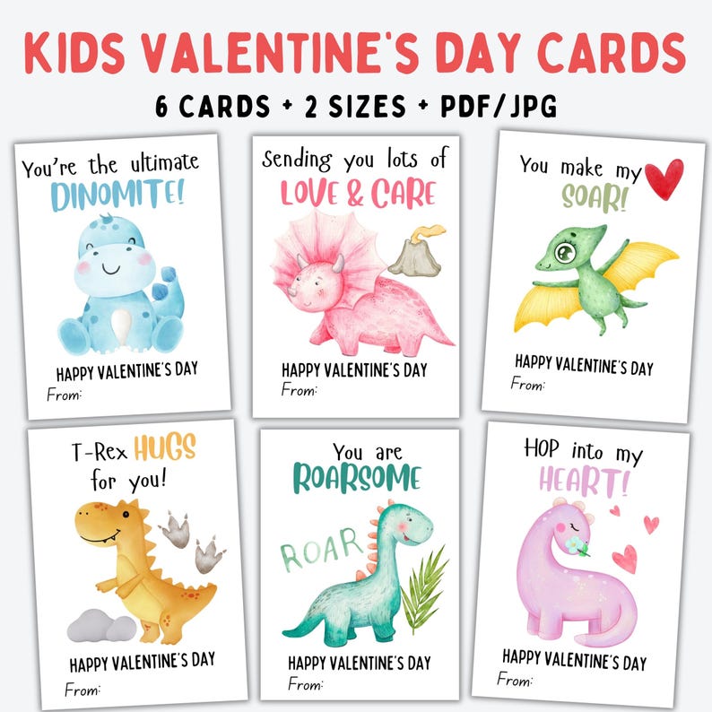 EDITABLE PRINTABLE Dinosaur Valentine Cards, Classroom Valentines Day ...