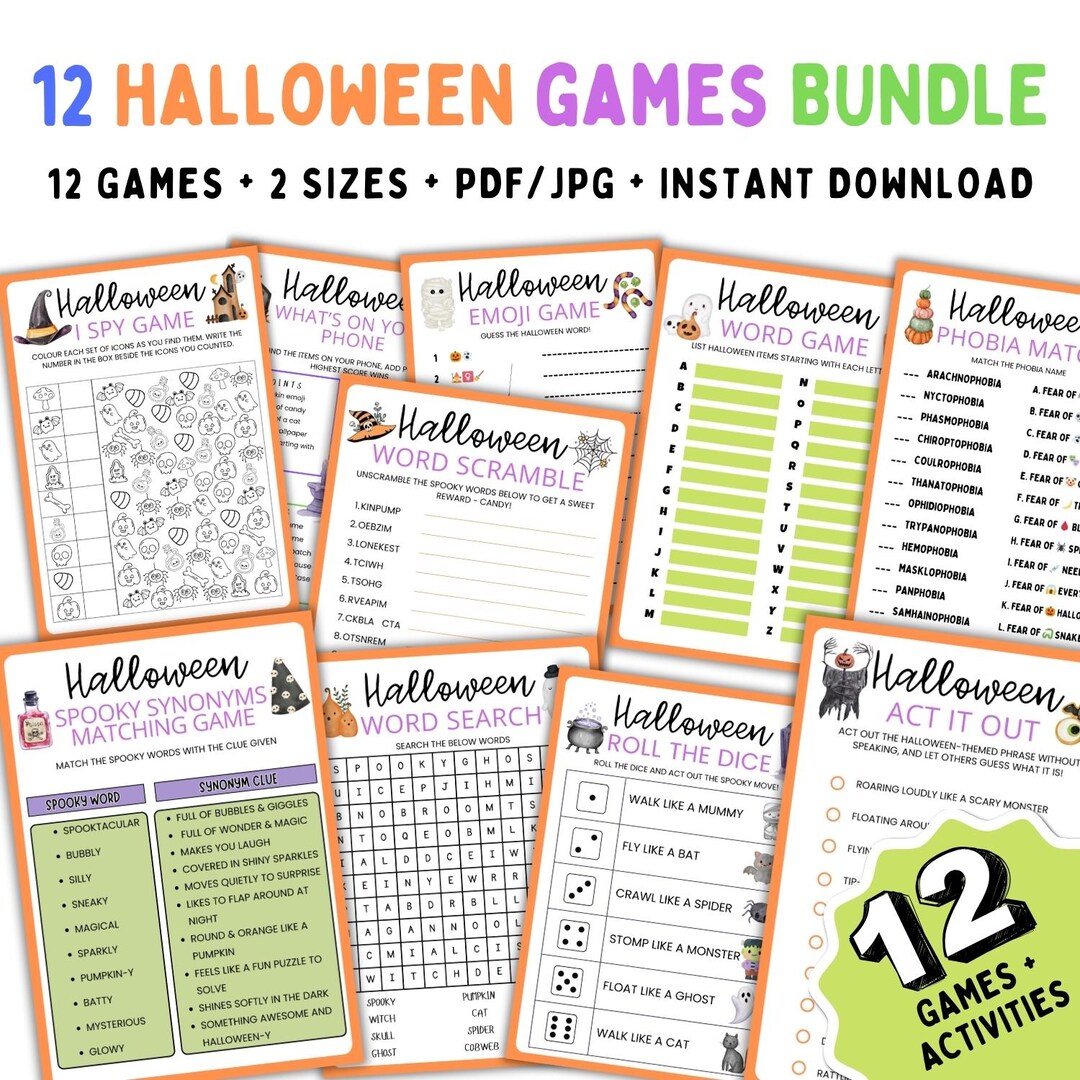 Halloween Games BUNDLE, Printable Halloween Party Games for Kids ...