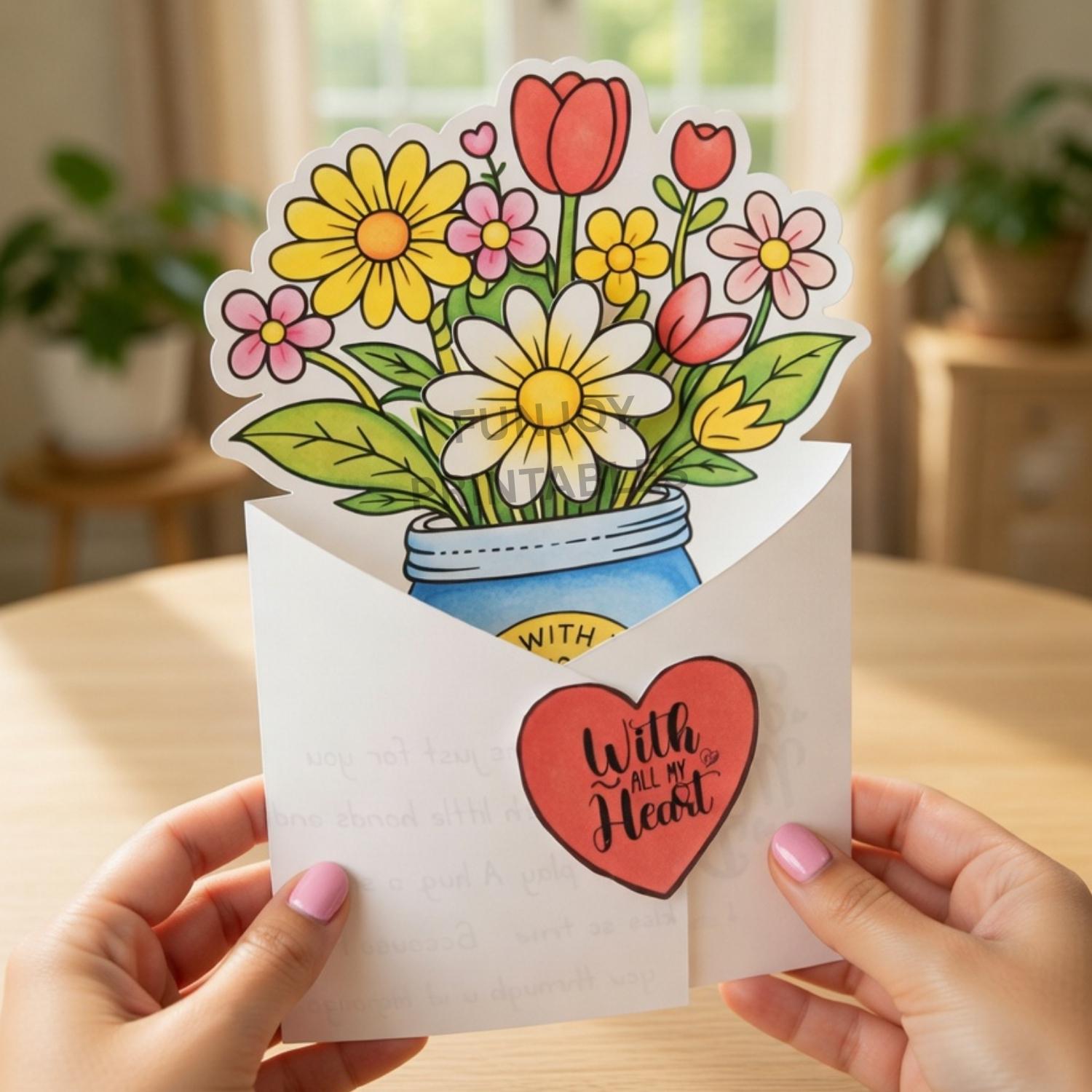 Mother's Day Card, PRINTABLE Coloring Foldable Flower Card for Kids ...