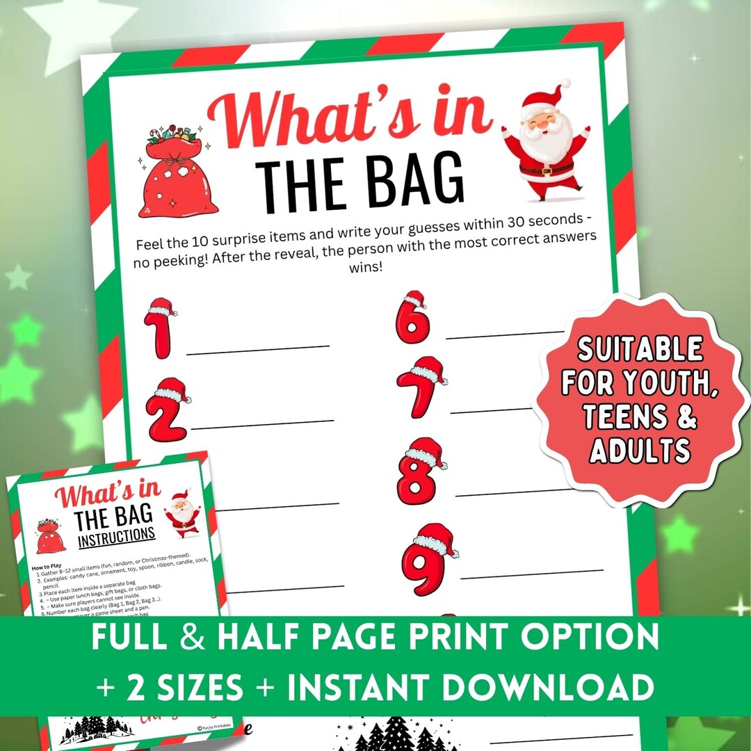 Christmas What's in the Bag Game Printable | Holiday Party Guessing ...