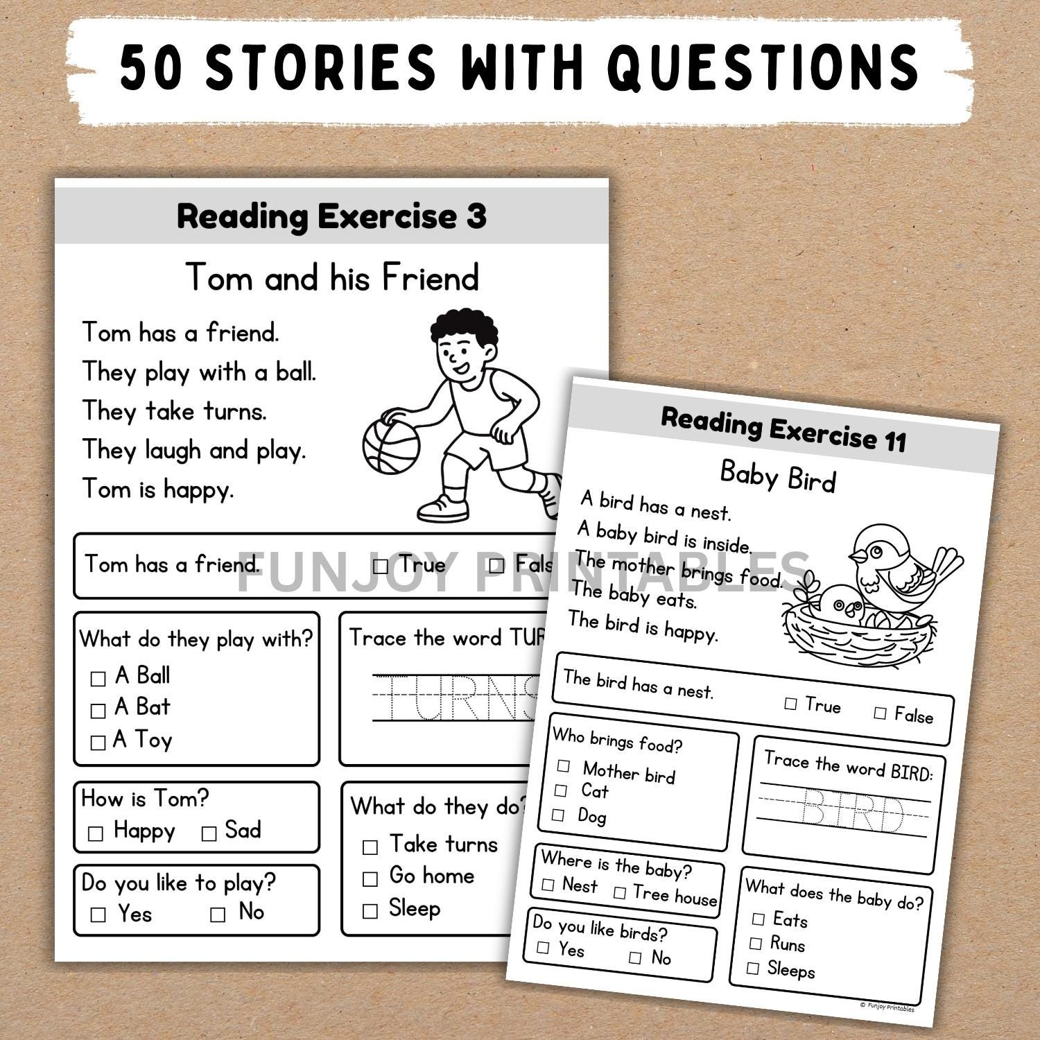 Kindergarten Grade 1 Reading Comprehension Worksheets (PDF Download) - Etsy